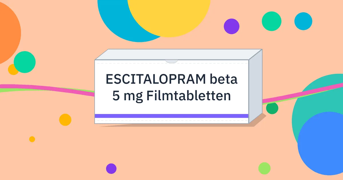 Symbolbild: Packung mit der Aufschrift ESCITALOPRAM beta 5 mg Filmtabletten (PZN 06681610) – Verfügbarkeit und Bezug in Apotheken in Frankfurt am Main