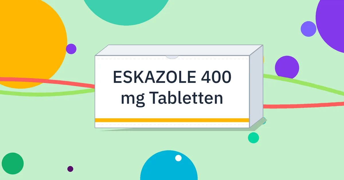 Symbolbild: Packung mit der Aufschrift ESKAZOLE 400 mg Tabletten (PZN 14270134) – Verfügbarkeit und Bezug in Apotheken in Frankfurt am Main