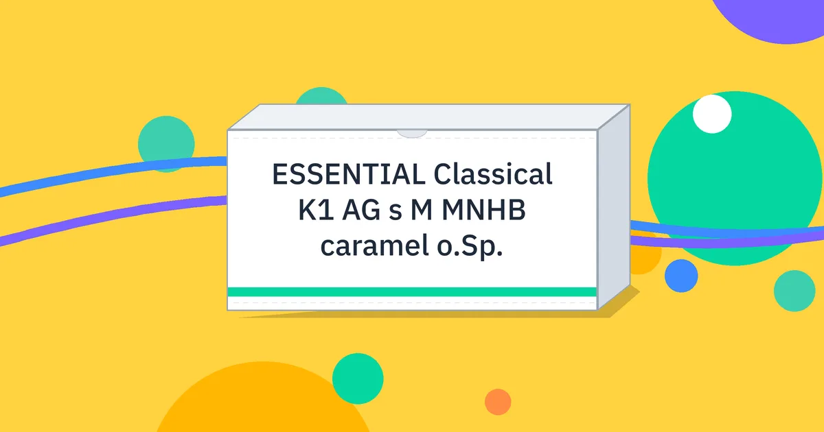 Symbolbild: Packung mit der Aufschrift ESSENTIAL Classical K1 AG s M MNHB caramel o.Sp. (PZN 19321327) – Verfügbarkeit und Bezug in Apotheken in Frankfurt am Main