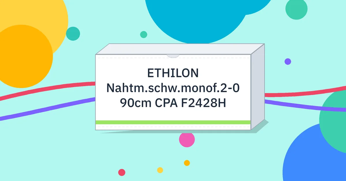 Symbolbild: Packung mit der Aufschrift ETHILON Nahtm.schw.monof.2-0 90cm CPA F2428H (PZN 16250880) – Verfügbarkeit und Bezug in Apotheken in Frankfurt am Main