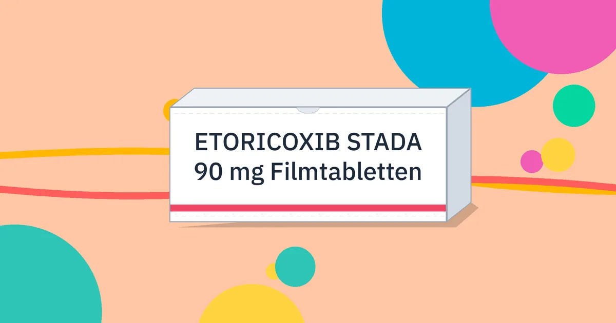 Symbolbild: Packung mit der Aufschrift ETORICOXIB STADA 90 mg Filmtabletten (PZN 11853042) – Verfügbarkeit und Bezug in Apotheken in Frankfurt am Main