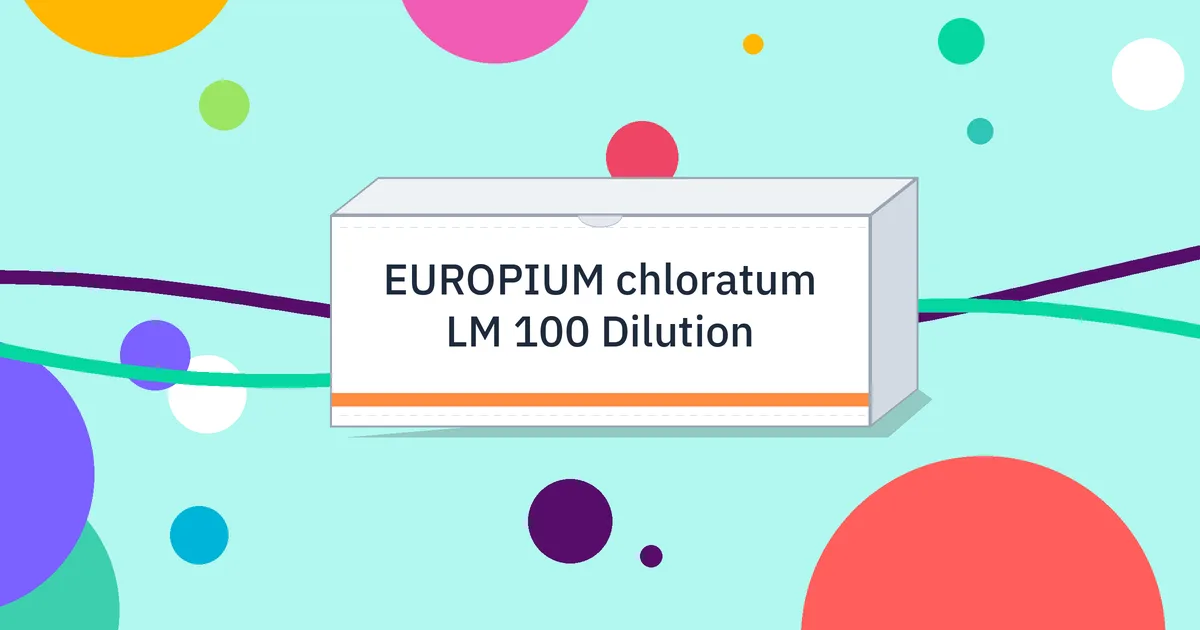 Symbolbild: Packung mit der Aufschrift EUROPIUM chloratum LM 100 Dilution (PZN 13484459) – Verfügbarkeit und Bezug in Apotheken in Frankfurt am Main