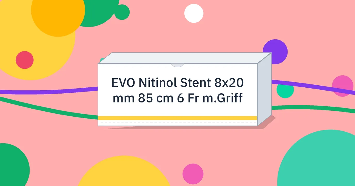 Symbolbild: Packung mit der Aufschrift EVO Nitinol Stent 8x20 mm 85 cm 6 Fr m.Griff (PZN 00223183) – Verfügbarkeit und Bezug in Apotheken in Frankfurt am Main