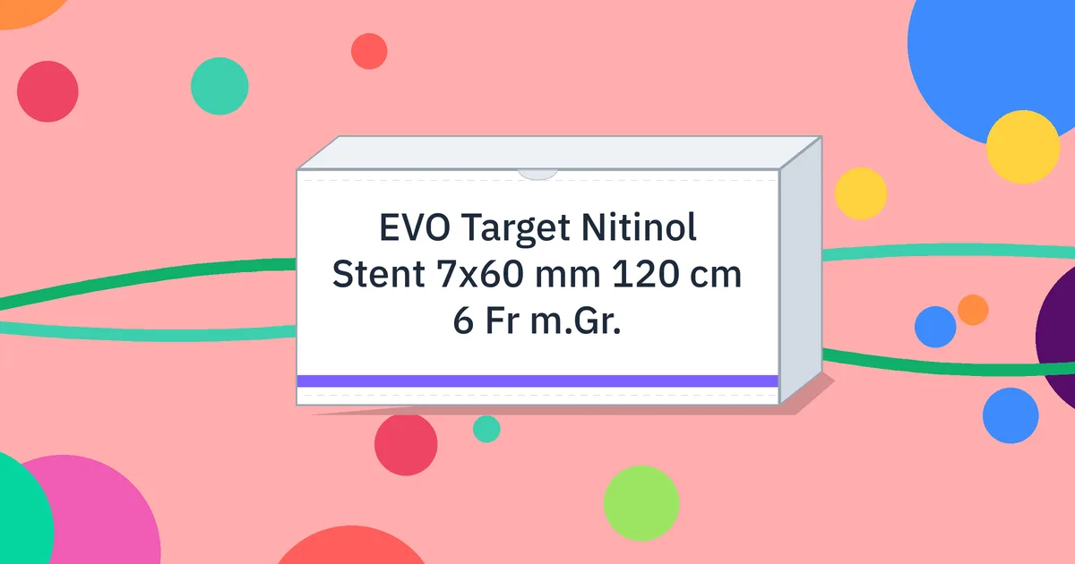 Symbolbild: Packung mit der Aufschrift EVO Target Nitinol Stent 7x60 mm 120 cm 6 Fr m.Gr. (PZN 00105064) – Verfügbarkeit und Bezug in Apotheken in Frankfurt am Main