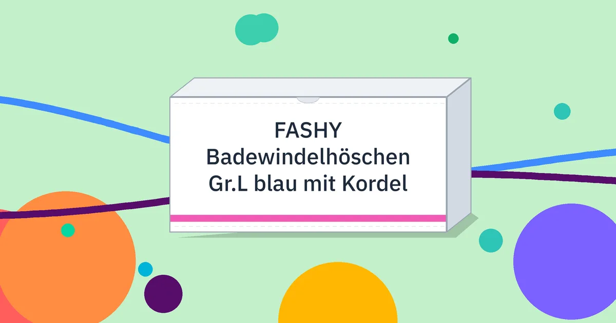Symbolbild: Packung mit der Aufschrift FASHY Badewindelhöschen Gr.L blau mit Kordel (PZN 01497847) – Verfügbarkeit und Bezug in Apotheken in Frankfurt am Main