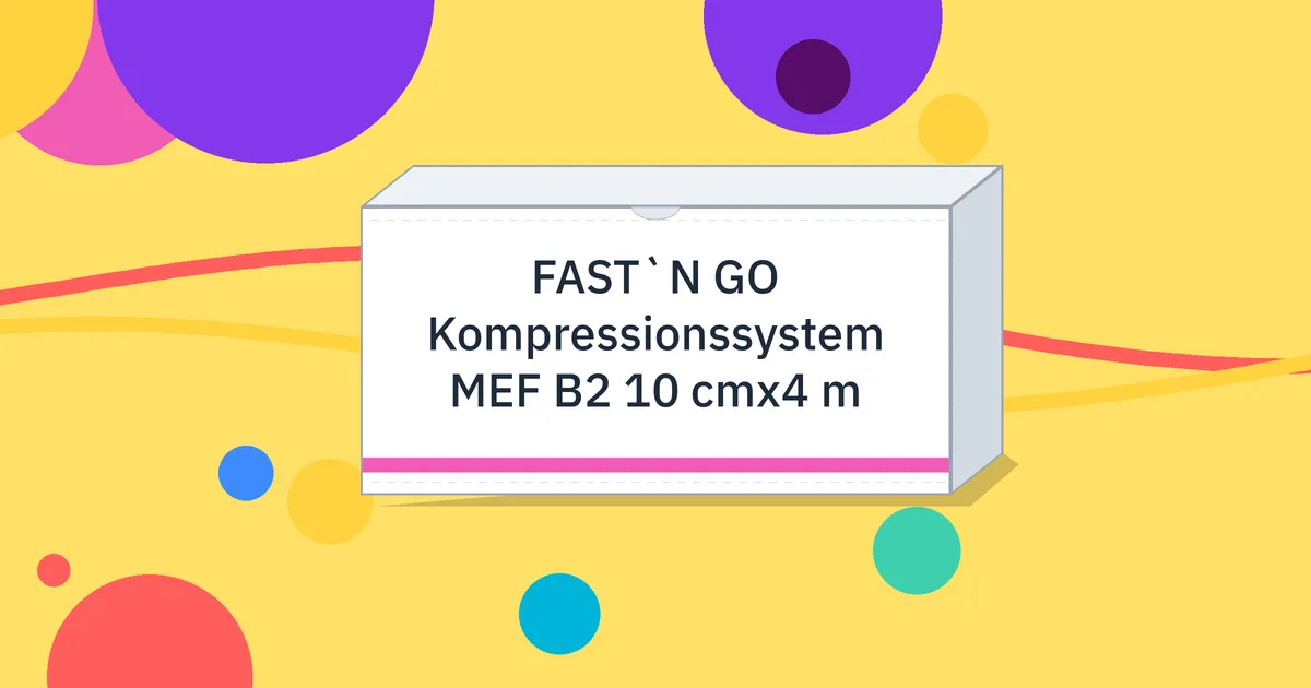Symbolbild: Packung mit der Aufschrift FAST`N GO Kompressionssystem MEF B2 10 cmx4 m (PZN 15306503) – Verfügbarkeit und Bezug in Apotheken in Frankfurt am Main