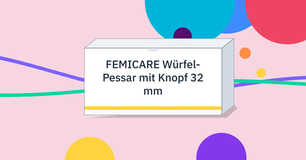 Symbolbild: Packung mit der Aufschrift FEMICARE Würfel-Pessar mit Knopf 32 mm (PZN 19335795) – Verfügbarkeit und Bezug in Apotheken in Frankfurt am Main