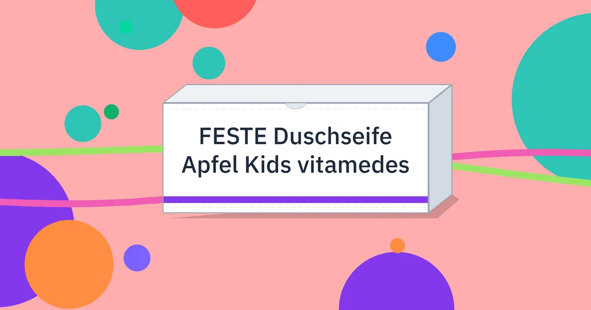 Symbolbild: Packung mit der Aufschrift FESTE Duschseife Apfel Kids vitamedes (PZN 19781833) – Verfügbarkeit und Bezug in Apotheken in Frankfurt am Main