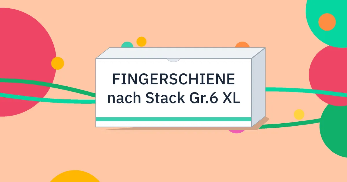 Symbolbild: Packung mit der Aufschrift FINGERSCHIENE nach Stack Gr.6 XL (PZN 07145486) – Verfügbarkeit und Bezug in Apotheken in Frankfurt am Main