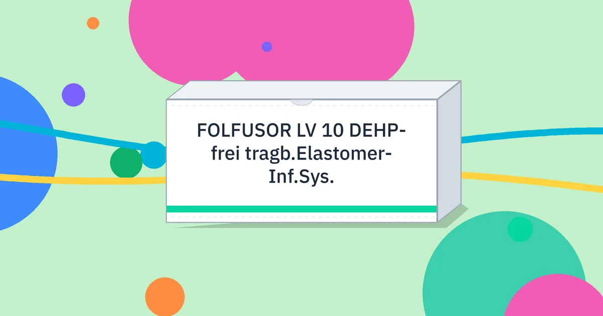 Symbolbild: Packung mit der Aufschrift FOLFUSOR LV 10 DEHP-frei tragb.Elastomer-Inf.Sys. (PZN 09717521) – Verfügbarkeit und Bezug in Apotheken in Frankfurt am Main