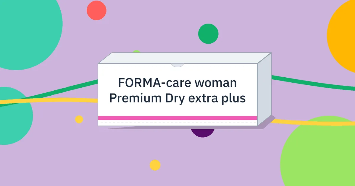 Symbolbild: Packung mit der Aufschrift FORMA-care woman Premium Dry extra plus (PZN 15890910) – Verfügbarkeit und Bezug in Apotheken in Frankfurt am Main