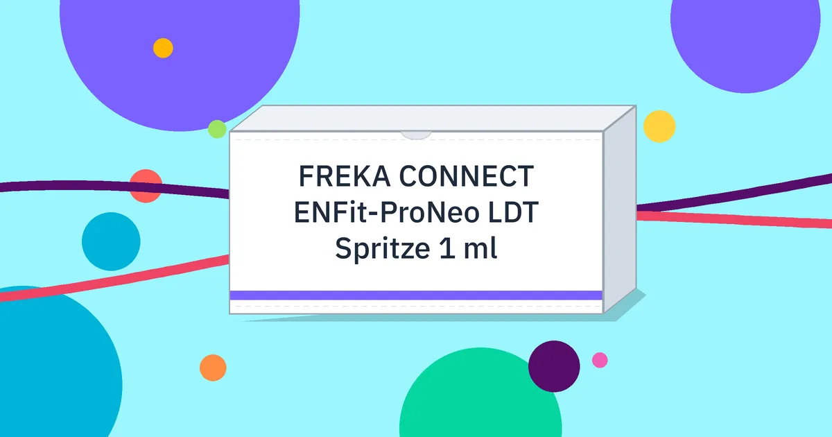 Symbolbild: Packung mit der Aufschrift FREKA CONNECT ENFit-ProNeo LDT Spritze 1 ml (PZN 12479456) – Verfügbarkeit und Bezug in Apotheken in Frankfurt am Main