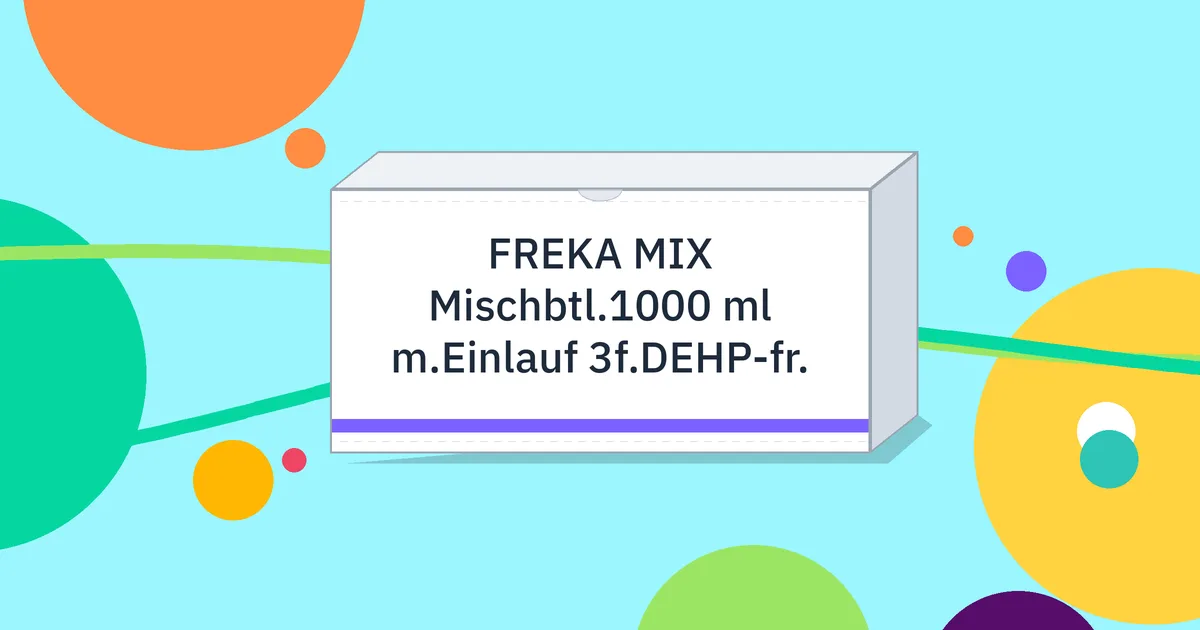 Symbolbild: Packung mit der Aufschrift FREKA MIX Mischbtl.1000 ml m.Einlauf 3f.DEHP-fr. (PZN 07403698) – Verfügbarkeit und Bezug in Apotheken in Frankfurt am Main
