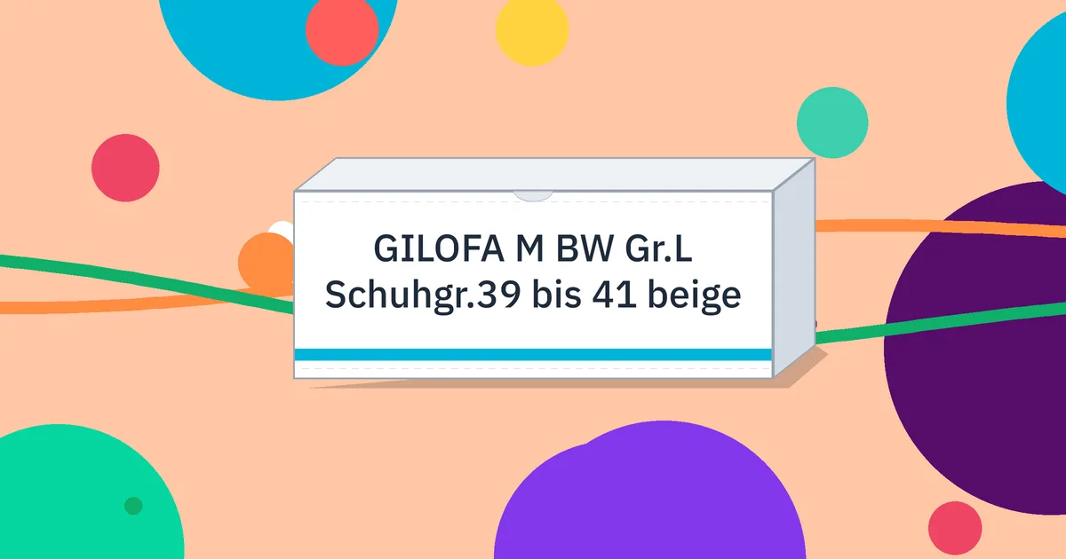 Symbolbild: Packung mit der Aufschrift GILOFA M BW Gr.L Schuhgr.39 bis 41 beige (PZN 16725165) – Verfügbarkeit und Bezug in Apotheken in Frankfurt am Main