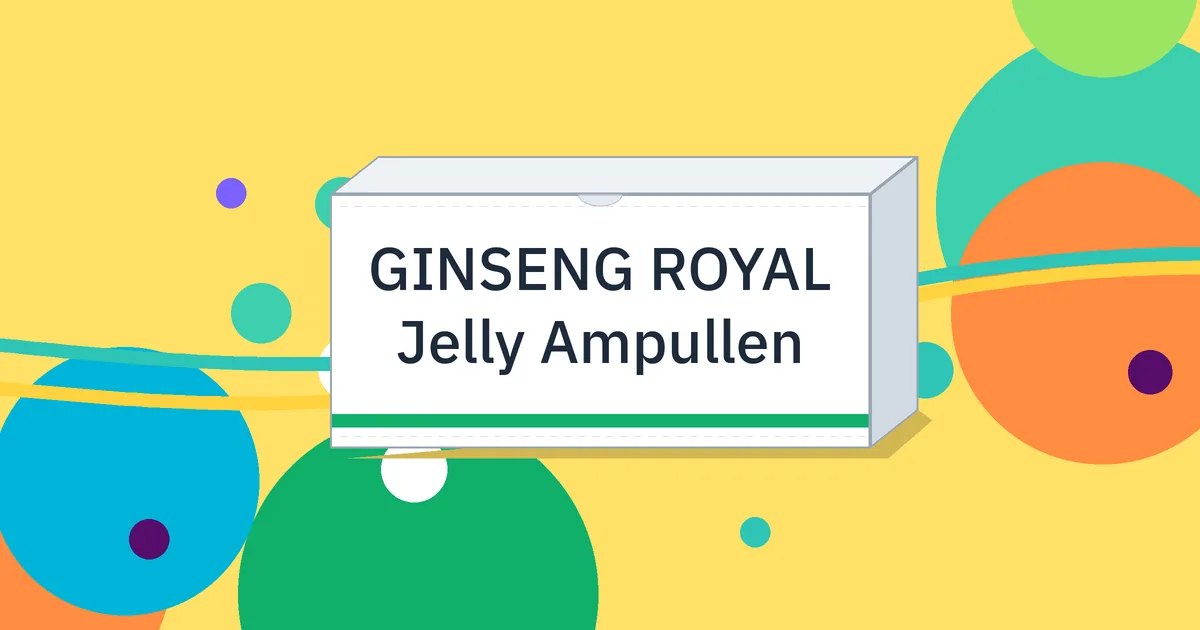 Symbolbild: Packung mit der Aufschrift GINSENG ROYAL Jelly Ampullen (PZN 15391839) – Verfügbarkeit und Bezug in Apotheken in Frankfurt am Main