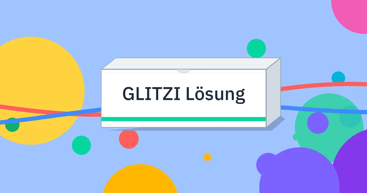 Symbolbild: Packung mit der Aufschrift GLITZI Lösung (PZN 04981779) – Verfügbarkeit und Bezug in Apotheken in Frankfurt am Main
