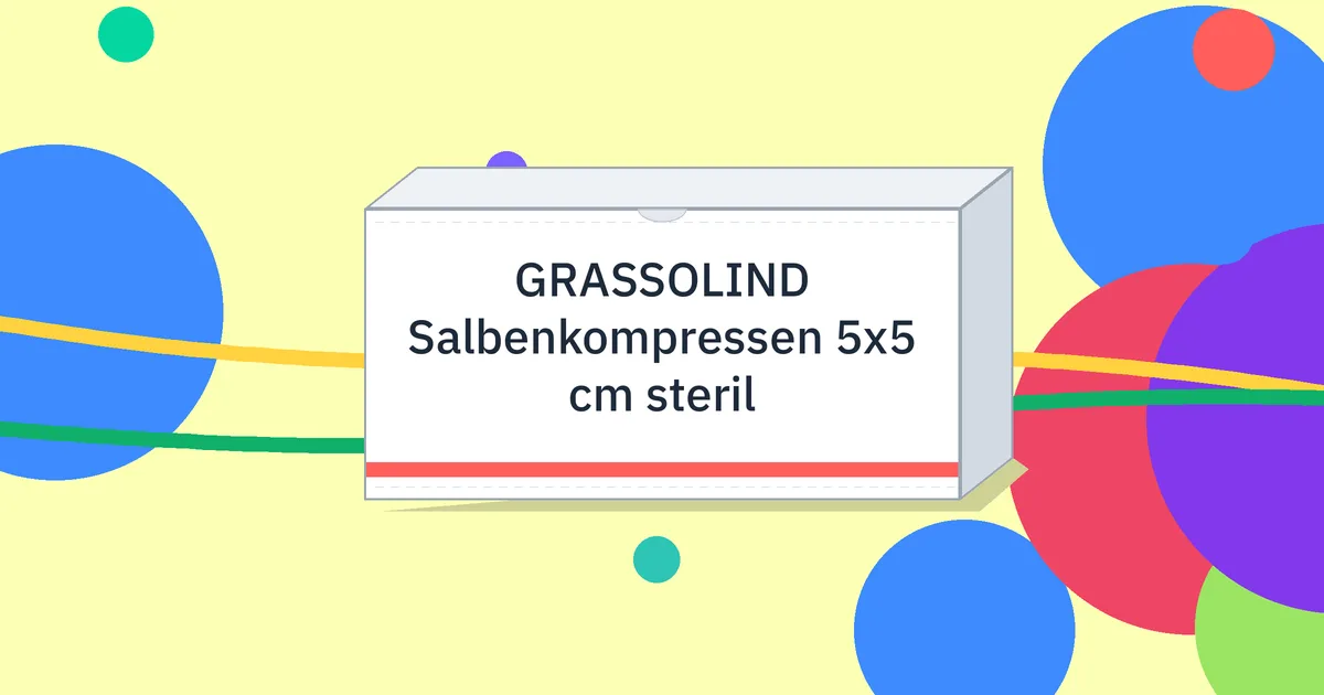 Symbolbild: Packung mit der Aufschrift GRASSOLIND Salbenkompressen 5x5 cm steril (PZN 18170286) – Verfügbarkeit und Bezug in Apotheken in Frankfurt am Main