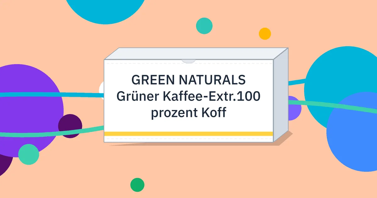 Symbolbild: Packung mit der Aufschrift GREEN NATURALS Grüner Kaffee-Extr.100 prozent Koff (PZN 19403350) – Verfügbarkeit und Bezug in Apotheken in Frankfurt am Main