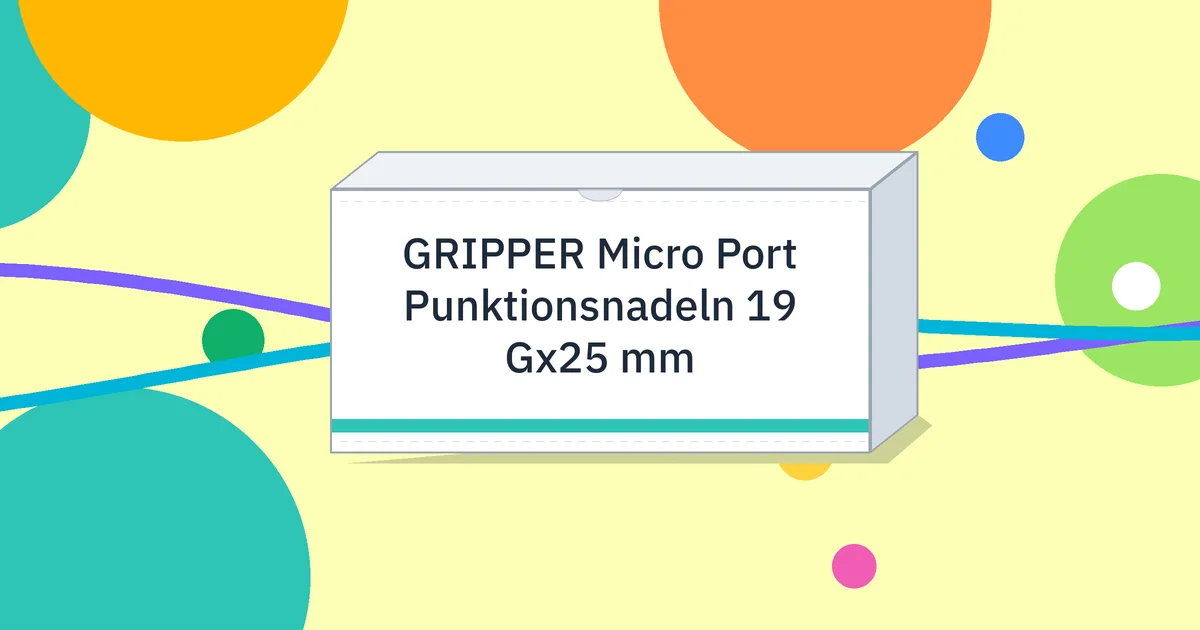 Symbolbild: Packung mit der Aufschrift GRIPPER Micro Port Punktionsnadeln 19 Gx25 mm (PZN 00227726) – Verfügbarkeit und Bezug in Apotheken in Frankfurt am Main
