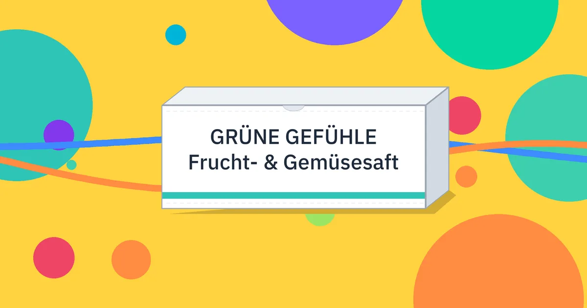 Symbolbild: Packung mit der Aufschrift GRÜNE GEFÜHLE Frucht- & Gemüsesaft (PZN 17636400) – Verfügbarkeit und Bezug in Apotheken in Frankfurt am Main