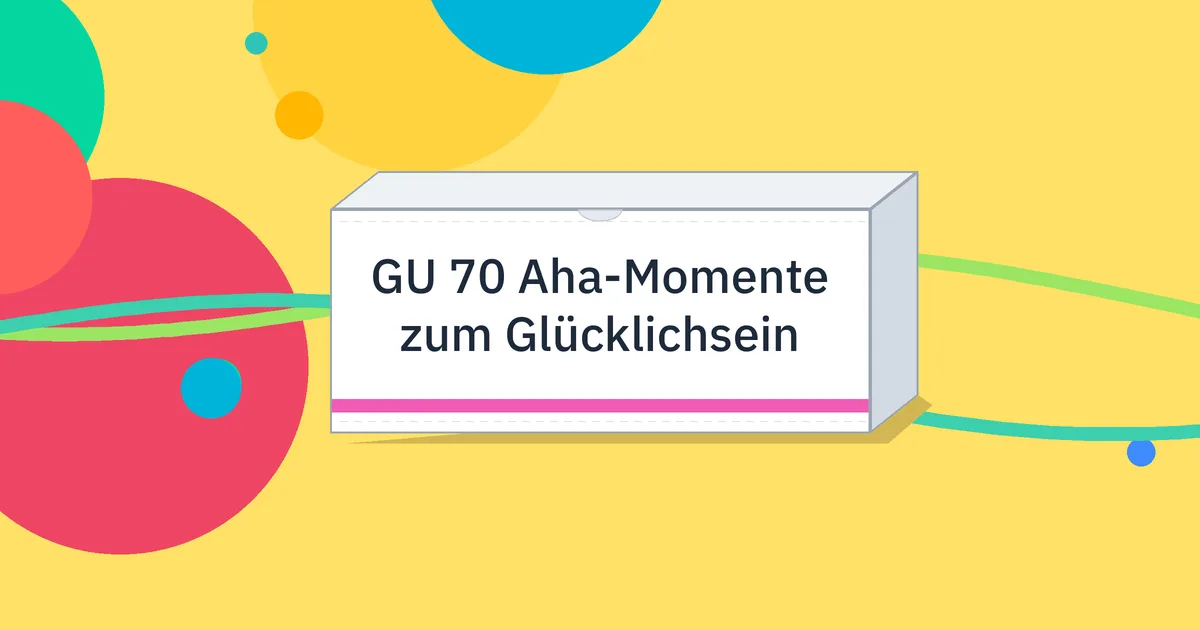 Symbolbild: Packung mit der Aufschrift GU 70 Aha-Momente zum Glücklichsein (PZN 18805649) – Verfügbarkeit und Bezug in Apotheken in Frankfurt am Main
