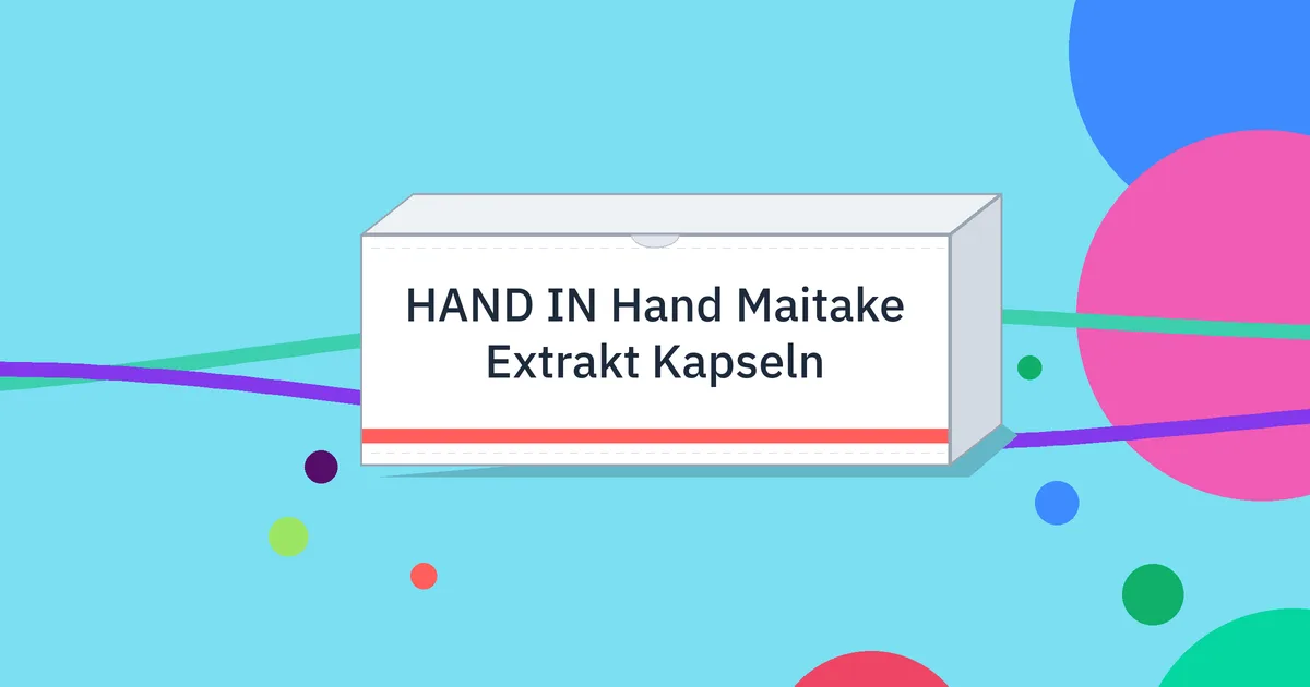 Symbolbild: Packung mit der Aufschrift HAND IN Hand Maitake Extrakt Kapseln (PZN 19421997) – Verfügbarkeit und Bezug in Apotheken in Frankfurt am Main