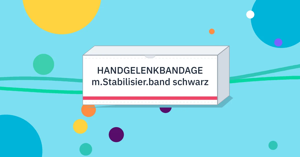 Symbolbild: Packung mit der Aufschrift HANDGELENKBANDAGE m.Stabilisier.band schwarz (PZN 19621911) – Verfügbarkeit und Bezug in Apotheken in Frankfurt am Main