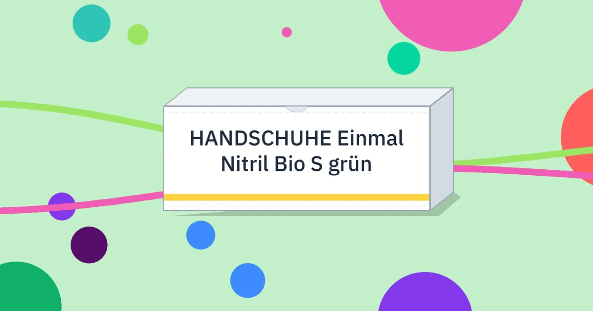 Symbolbild: Packung mit der Aufschrift HANDSCHUHE Einmal Nitril Bio S grün (PZN 19180973) – Verfügbarkeit und Bezug in Apotheken in Frankfurt am Main