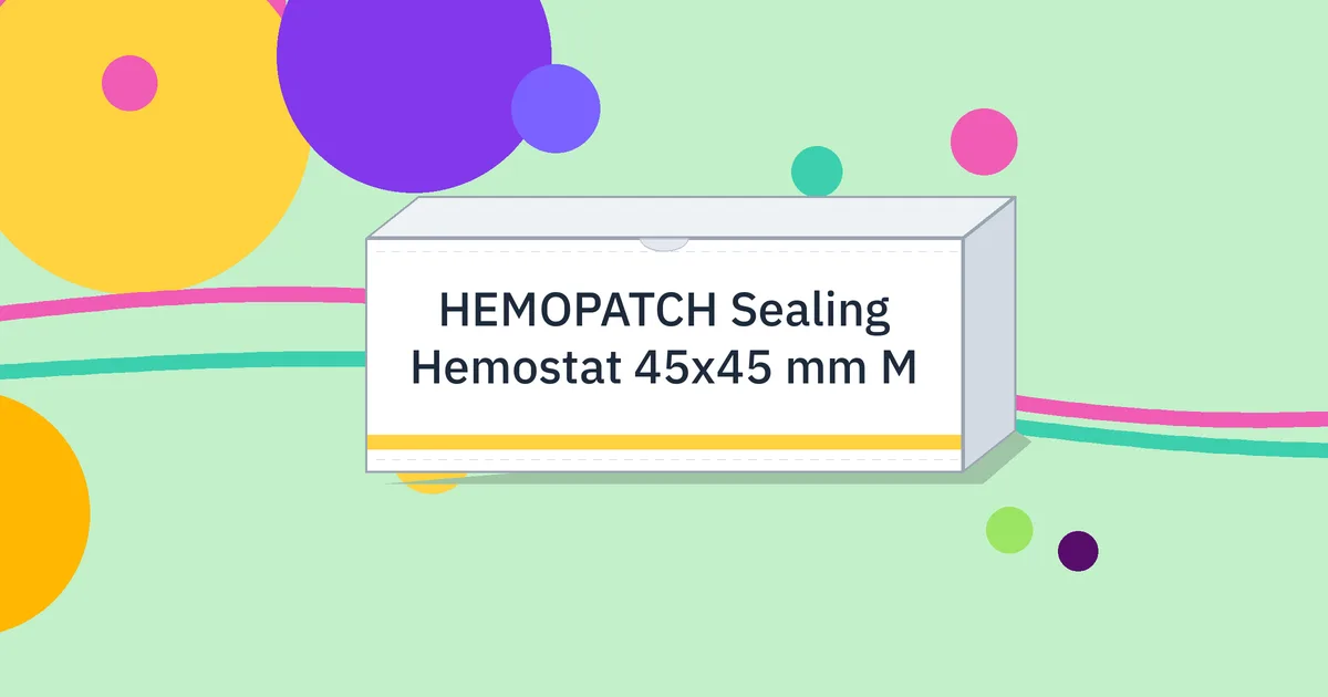 Symbolbild: Packung mit der Aufschrift HEMOPATCH Sealing Hemostat 45x45 mm M (PZN 13919868) – Verfügbarkeit und Bezug in Apotheken in Frankfurt am Main