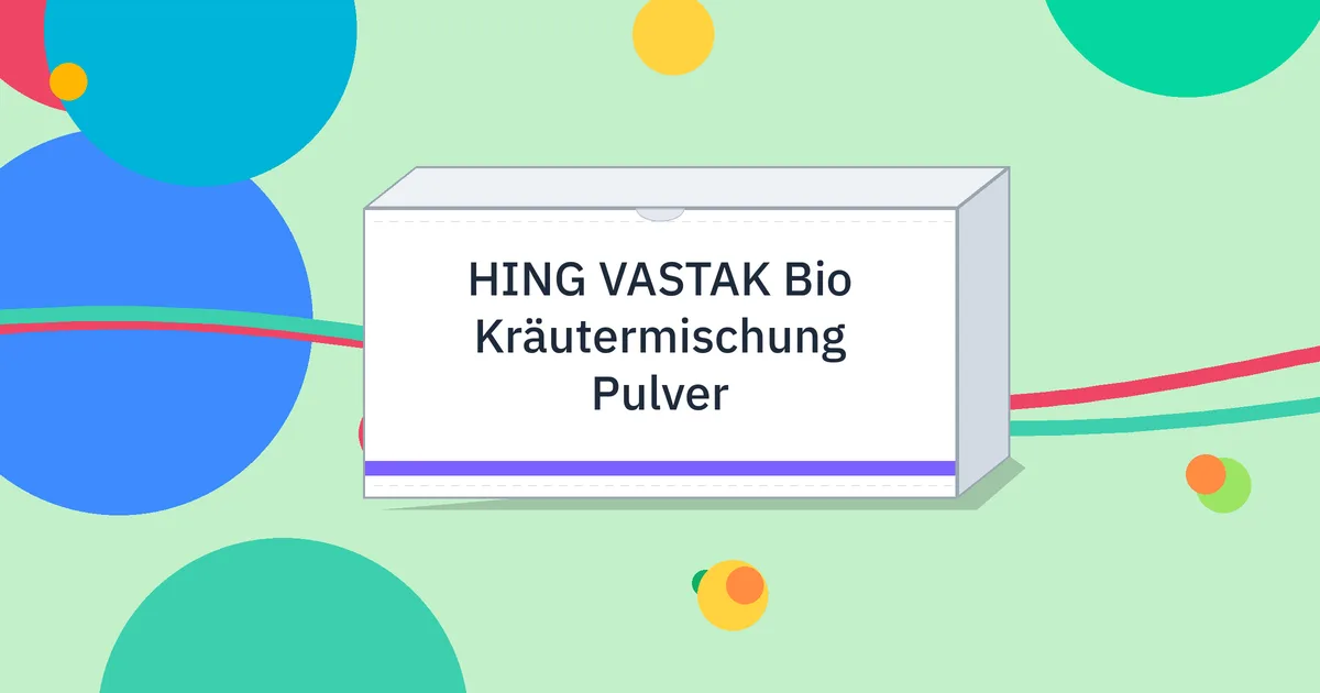 Symbolbild: Packung mit der Aufschrift HING VASTAK Bio Kräutermischung Pulver (PZN 11078761) – Verfügbarkeit und Bezug in Apotheken in Frankfurt am Main
