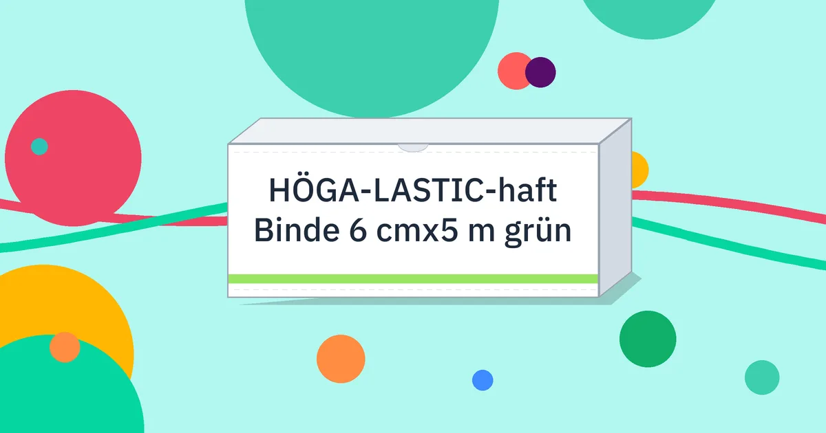 Symbolbild: Packung mit der Aufschrift HÖGA-LASTIC-haft Binde 6 cmx5 m grün (PZN 09301602) – Verfügbarkeit und Bezug in Apotheken in Frankfurt am Main