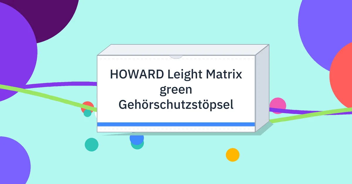 Symbolbild: Packung mit der Aufschrift HOWARD Leight Matrix green Gehörschutzstöpsel (PZN 04220885) – Verfügbarkeit und Bezug in Apotheken in Frankfurt am Main