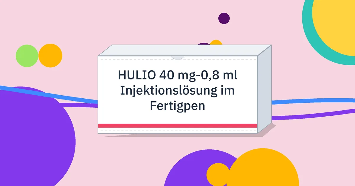 Symbolbild: Packung mit der Aufschrift HULIO 40 mg-0,8 ml Injektionslösung im Fertigpen (PZN 15395659) – Verfügbarkeit und Bezug in Apotheken in Frankfurt am Main