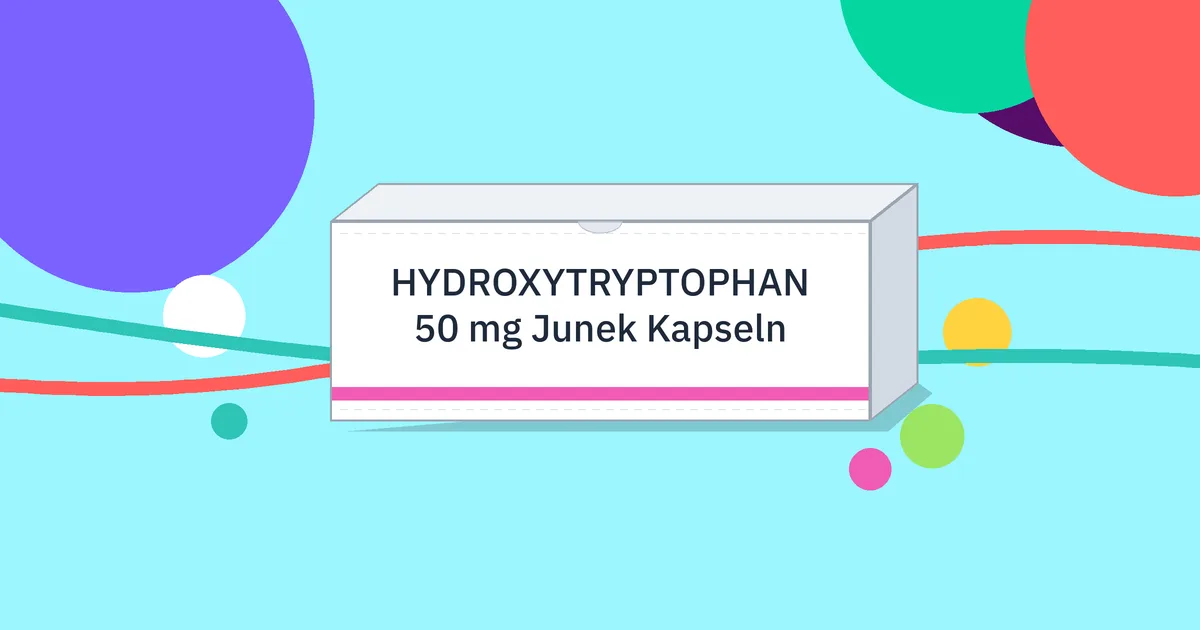 Symbolbild: Packung mit der Aufschrift HYDROXYTRYPTOPHAN 50 mg Junek Kapseln (PZN 10337367) – Verfügbarkeit und Bezug in Apotheken in Frankfurt am Main