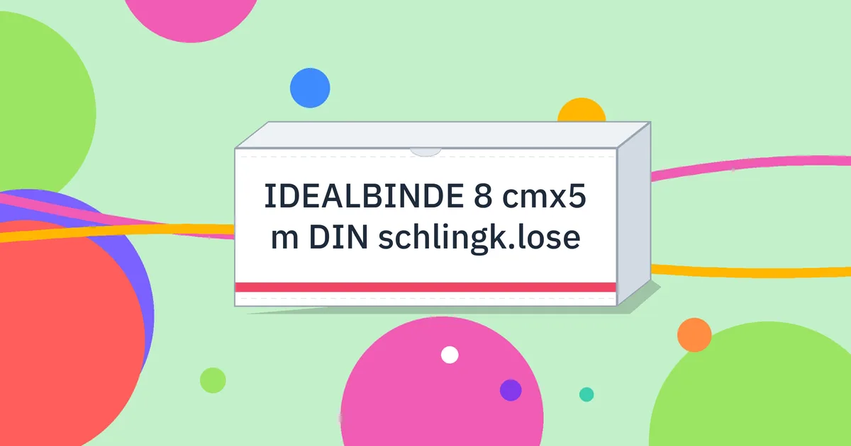 Symbolbild: Packung mit der Aufschrift IDEALBINDE 8 cmx5 m DIN schlingk.lose (PZN 03895351) – Verfügbarkeit und Bezug in Apotheken in Frankfurt am Main
