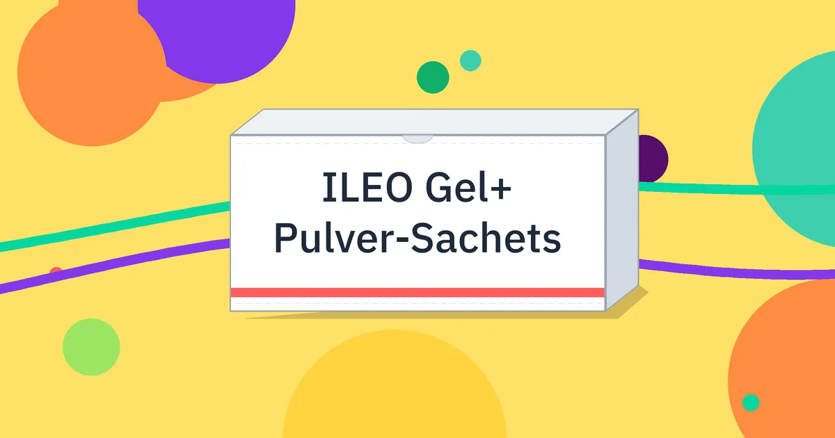 Symbolbild: Packung mit der Aufschrift ILEO Gel+ Pulver-Sachets (PZN 08482725) – Verfügbarkeit und Bezug in Apotheken in Frankfurt am Main