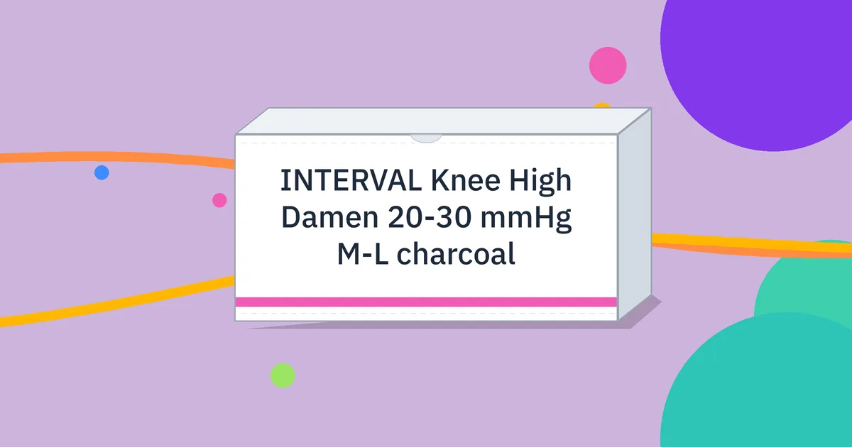 Symbolbild: Packung mit der Aufschrift INTERVAL Knee High Damen 20-30 mmHg M-L charcoal (PZN 20112416) – Verfügbarkeit und Bezug in Apotheken in Frankfurt am Main
