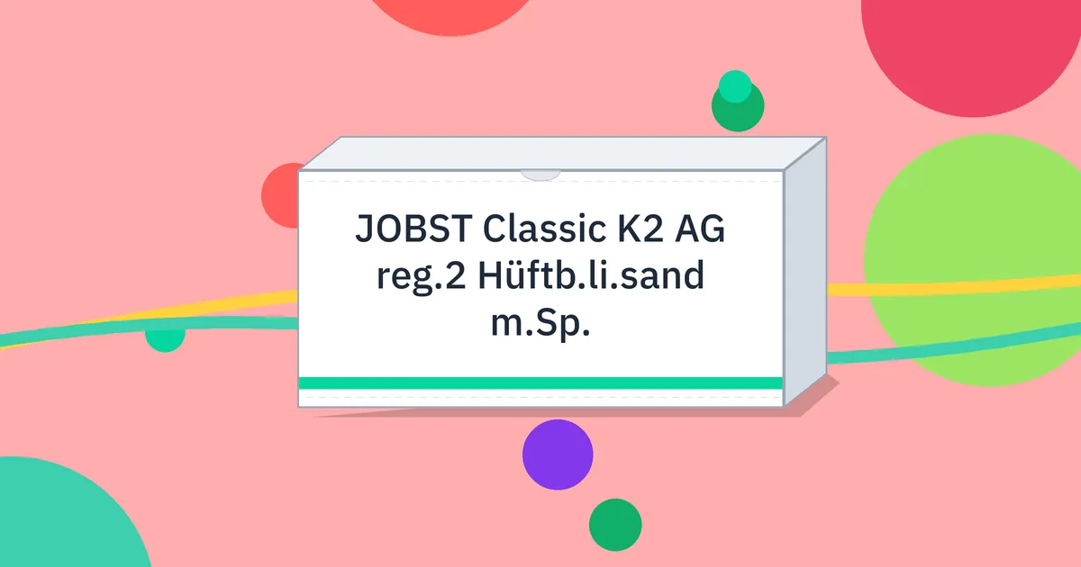Symbolbild: Packung mit der Aufschrift JOBST Classic K2 AG reg.2 Hüftb.li.sand m.Sp. (PZN 13159624) – Verfügbarkeit und Bezug in Apotheken in Frankfurt am Main