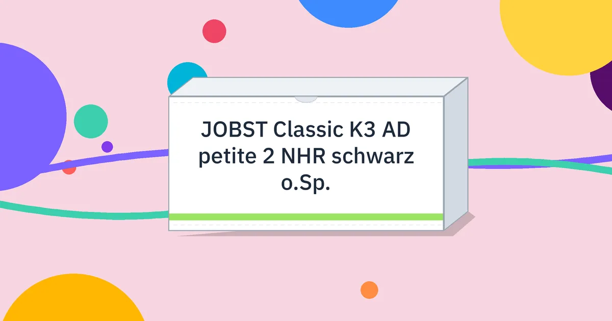 Symbolbild: Packung mit der Aufschrift JOBST Classic K3 AD petite 2 NHR schwarz o.Sp. (PZN 13070367) – Verfügbarkeit und Bezug in Apotheken in Frankfurt am Main