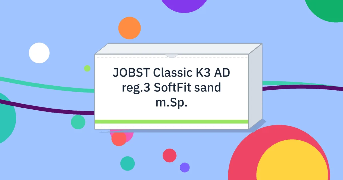 Symbolbild: Packung mit der Aufschrift JOBST Classic K3 AD reg.3 SoftFit sand m.Sp. (PZN 14223962) – Verfügbarkeit und Bezug in Apotheken in Frankfurt am Main
