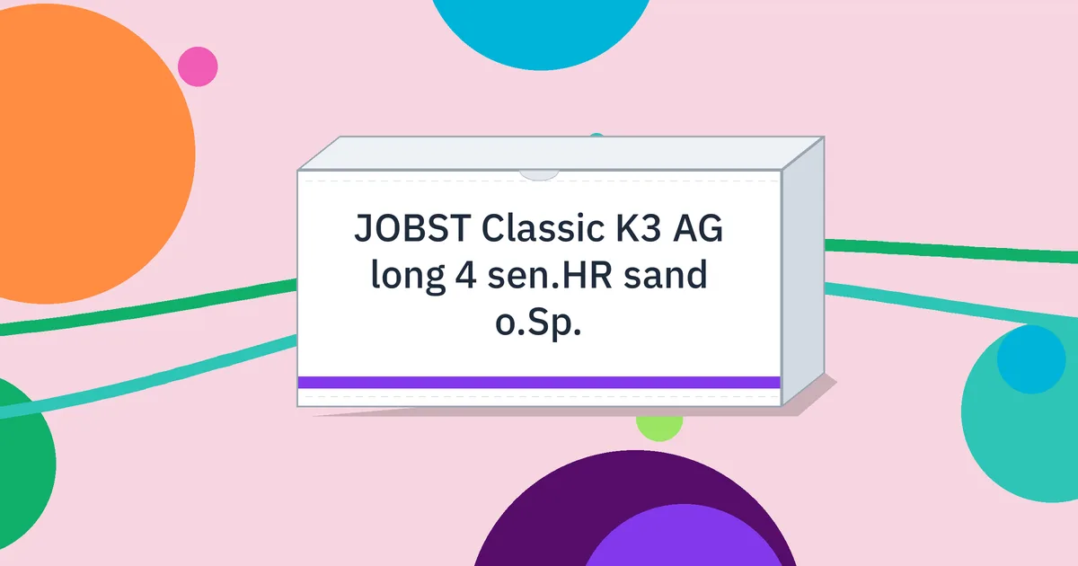 Symbolbild: Packung mit der Aufschrift JOBST Classic K3 AG long 4 sen.HR sand o.Sp. (PZN 17958055) – Verfügbarkeit und Bezug in Apotheken in Frankfurt am Main