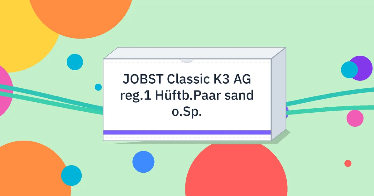 Symbolbild: Packung mit der Aufschrift JOBST Classic K3 AG reg.1 Hüftb.Paar sand o.Sp. (PZN 13076068) – Verfügbarkeit und Bezug in Apotheken in Frankfurt am Main