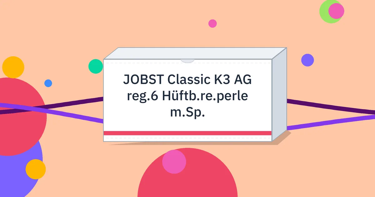 Symbolbild: Packung mit der Aufschrift JOBST Classic K3 AG reg.6 Hüftb.re.perle m.Sp. (PZN 13076275) – Verfügbarkeit und Bezug in Apotheken in Frankfurt am Main