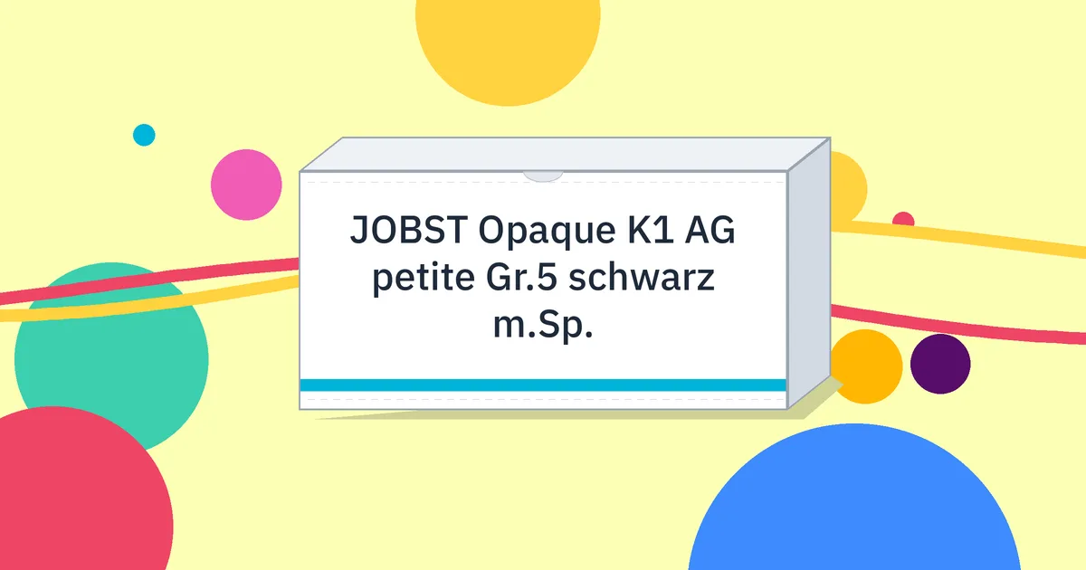 Symbolbild: Packung mit der Aufschrift JOBST Opaque K1 AG petite Gr.5 schwarz m.Sp. (PZN 13087155) – Verfügbarkeit und Bezug in Apotheken in Frankfurt am Main