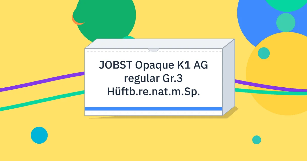 Symbolbild: Packung mit der Aufschrift JOBST Opaque K1 AG regular Gr.3 Hüftb.re.nat.m.Sp. (PZN 13101263) – Verfügbarkeit und Bezug in Apotheken in Frankfurt am Main