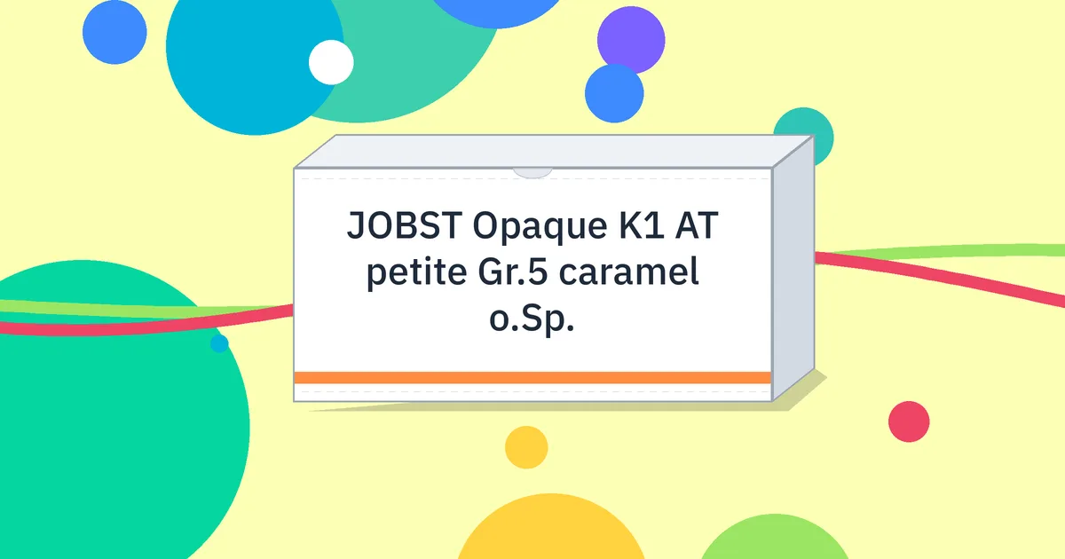 Symbolbild: Packung mit der Aufschrift JOBST Opaque K1 AT petite Gr.5 caramel o.Sp. (PZN 13104014) – Verfügbarkeit und Bezug in Apotheken in Frankfurt am Main