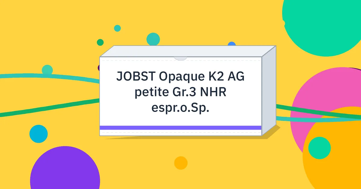 Symbolbild: Packung mit der Aufschrift JOBST Opaque K2 AG petite Gr.3 NHR espr.o.Sp. (PZN 16285401) – Verfügbarkeit und Bezug in Apotheken in Frankfurt am Main