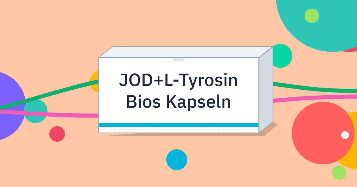 Symbolbild: Packung mit der Aufschrift JOD+L-Tyrosin Bios Kapseln (PZN 01161538) – Verfügbarkeit und Bezug in Apotheken in Frankfurt am Main