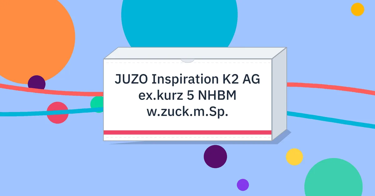 Symbolbild: Packung mit der Aufschrift JUZO Inspiration K2 AG ex.kurz 5 NHBM w.zuck.m.Sp. (PZN 14965008) – Verfügbarkeit und Bezug in Apotheken in Frankfurt am Main