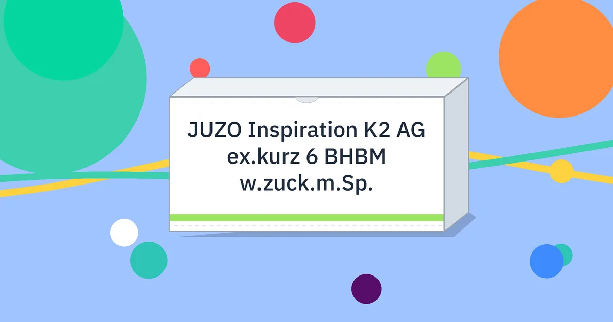 Symbolbild: Packung mit der Aufschrift JUZO Inspiration K2 AG ex.kurz 6 BHBM w.zuck.m.Sp. (PZN 14883747) – Verfügbarkeit und Bezug in Apotheken in Frankfurt am Main